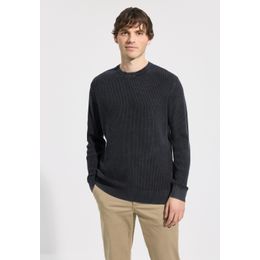 Rundhalspullover Street One MEN, Herren, Gr. L (42), schwarz ink blau, Web, 100% Baumwolle, unifarben, normal normal, Rundhals, Rippb&uuml;ndchen, Pullover Rundhalspullover, aus reiner Baumwolle