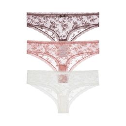 Brasilslip Dorina "Lana Essential Lace", Damen, Gr. M, ivory, braun, pink, Spitze, Obermaterial: 90% Polyamid, 10% Elasthan, k&ouml;rpernah, Unterhosen, mit Spitze, leicht transparent, bequem, weich
