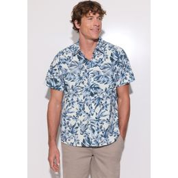 Kurzarmhemd Street One MEN, Herren, Gr. L (42), US-Gr&ouml;&szlig;en, blau (hellwei&szlig;), Web, 100% Baumwolle, gebl&uuml;mt, normal normal, V-Ausschnitt, abgesteppt, Hemden, mit Blumenmuster