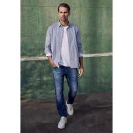 Langarmhemd Street One MEN, Herren, Gr. L (42), US-Gr&ouml;&szlig;en, hellwei&szlig;, Web, 100% Baumwolle, unifarben, normal normal, V-Ausschnitt, B&uuml;ndchen, Hemden, aus reiner Baumwolle