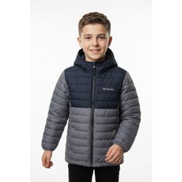 Steppjacke Columbia "Powder Lite II Hooded Jacket", Jungen, Gr. M (140/146), schwarz (city grau, schwarz), Web, Obermaterial: 100% Polyester. Wattierung: 100% Polyester, normal, hoch geschlossener Ausschnitt, eingesetzt elastischer Bund, Jacken Steppjacke, &Uuml;bergangsjacke und Winterjacke f&uuml;r Kinder