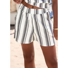 Shorts Lascana "aus luftiger Crepeware", Damen, Gr. 34, N-Gr, wei&szlig;, marine gestreift, Cr&ecirc;pe, Obermaterial: 71% Viskose, 27% Polyester, 2% Elasthan, Crinkleoptik, gestreift, figurumspielend kurz, Hosen Shorts, strukturierte Ware, sommerlicher Shorts mit Streifen, Sommerhose
