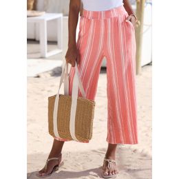 7/8-Hose Lascana "mit locker-luftigem Bein", Damen, Gr. 34, N-Gr, rosa (koralle, wei&szlig; gestreift), Cr&ecirc;pe, Obermaterial: 71% Viskose, 27% Polyester, 2% Elasthan, Crinkleoptik, gestreift, weit 7/8-L&auml;nge, Hosen 7/8-Hose, aus strukturierter Ware, sommerliche Schlupfhose, Strandhose