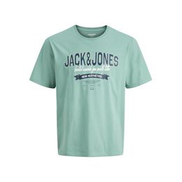 Jack & Jones PlusSize Rundhalsshirt "JJELOGO TEE SS O-NECK 2 COL SS26 SN PLS", Jungen, Gr. 6XL, mineral blau, Jersey, Obermaterial: 100% Baumwolle, JACK & JONES PLUSSIZE, Rundhals, Shirts Rundhalsshirt, mit auff&auml;lligem Print