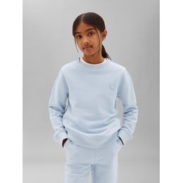 Sweatshirt Calvin Klein Jeans "MINI BADGE", M&auml;dchen, Gr. 10 (140), kentucky blau, Sweatware, Obermaterial: 88% Baumwolle, 12% Polyester, unifarben, regular fit normal, Rundhals, eingesetzt Rippb&uuml;ndchen, Sweatshirts Sweatshirt, Regular fit, Badge