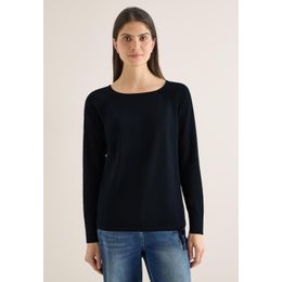 Strickpullover Cecil, Damen, Gr. L (42), schwarz (universal blau), Web, 100% Baumwolle, unifarben, comfort fit normal, U-Boot-Ausschnitt, Rippb&uuml;ndchen, Pullover Strickpullover, mit U-Boot-Ausschnitt