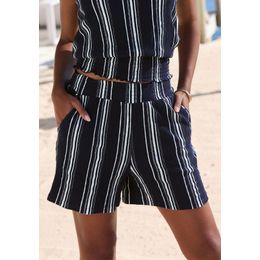 Shorts Lascana "aus luftiger Crepeware", Damen, Gr. 34, N-Gr, marine, wei&szlig; gestreift, Cr&ecirc;pe, Obermaterial: 71% Viskose, 27% Polyester, 2% Elasthan, Crinkleoptik, gestreift, figurumspielend kurz, Hosen Shorts, strukturierte Ware, sommerlicher Shorts mit Streifen, Sommerhose