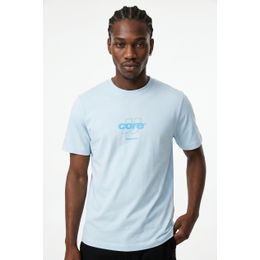 Jack & Jones T-Shirt JACK & JONES "JCOCLUB FRONT PRINT TEE SS CREW SN", Jungen, Gr. L, blau (omphalodes), Jersey, Obermaterial: 100% Baumwolle, bedruckt, relaxed fit normal, Rundhals, Shirts T-Shirt, mit Print