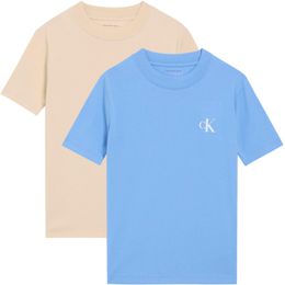 T-Shirt Calvin Klein Jeans "2-PACK MONOGRAM TOP", Jungen, Gr. 6 (116), oatmeal, blau, Single Jersey, Obermaterial: 100% Baumwolle, unifarben, regular fit, Rundhals, eingesetzt abgesteppte Kante, Shirts T-Shirt, Regular fit f&uuml;r Kinder, 2er-Set
