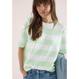 Sweatshirt Cecil, Damen, Gr. XL (44), gr&uuml;n (juicy lime), Sweatware, 47% Viskose, 45% Polyester, 8% Elasthan, gestreift, comfort fit, Rundhals, abgesteppt, Sweatshirts Sweatshirt, Rundhalsausschnitt