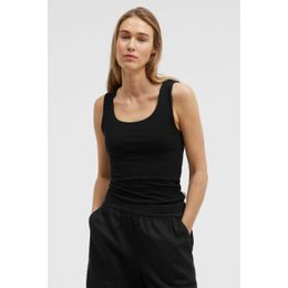 Tanktop SENSES.THE LABEL, Damen, Gr. L, schwarz, Single Jersey, Material: 95% Baumwolle, 5% Elasthan, unifarben, slim fit normal, tiefer Rundhals, Tops Tanktop, aus Baumwolle