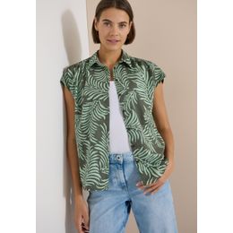 Cecil Damen Kurzarmblusekhaki, Gr. XL, gemustert, Web, 100% Baumwolle, Blusen, aus reiner Baumwolle