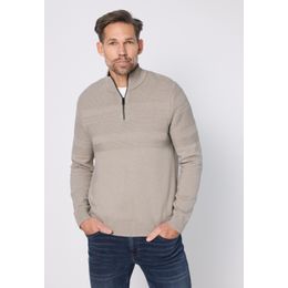 Streifenpullover Street One MEN, Herren, Gr. L (42), granite beige, Web, 100% Baumwolle, gestreift, normal normal, hoch geschlossener Ausschnitt, Rippb&uuml;ndchen, Pullover Streifenpullover, aus reiner Baumwolle
