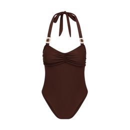Badeanzug MODA MINX "Amour Rouched", Damen, Gr. M, braun, 82% Polyamid, 18% Elasthan, unifarben, Badeanz&uuml;ge Badeanzug, mit tollem Steinbesatz