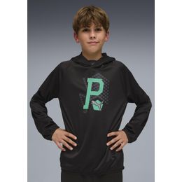 Kapuzensweatshirt Puma "ACTIVE SPORTS LIGHTWEIGHT POLY HOODIE B", Jungen, Gr. 128, Puma schwarz, Web, Obermaterial: 100% Polyester, bedruckt, regular fit normal, angesetztes B&uuml;ndchen, Sweatshirts, Regular Fit, f&uuml;r Jugendliche, mit Kapuze, mit Print-Applikation
