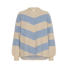 Strickpullover Kaffe "Strickpullover KAverana", Damen, Gr. L, beige (featherg.m., windward blau str.), Obermaterial: 46% Polyacryl PAN. 45% Nylon NY. 5% Wolle mw. 4% Elasthan EL., Pullover Strickpullover