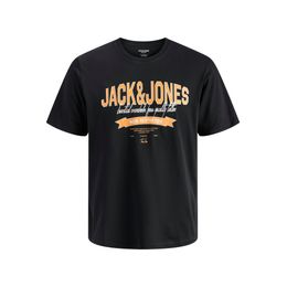Jack & Jones PlusSize Rundhalsshirt "JJELOGO TEE SS O-NECK 2 COL SS26 SN PLS", Jungen, Gr. 4XL, schwarz, Jersey, Obermaterial: 100% Baumwolle, JACK & JONES PLUSSIZE, Rundhals, Shirts Rundhalsshirt, mit auff&auml;lligem Print