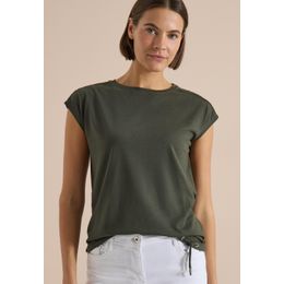 T-Shirt Cecil, Damen, Gr. L (42), khaki, Web, 50% Baumwolle, 50% Modal, unifarben, normal normal, U-Boot-Ausschnitt, abgesteppt, Shirts T-Shirt, mit U-Boot-Ausschnitt