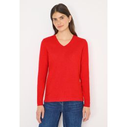 Strickpullover Cecil, Damen, Gr. L (42), pumpkin orange melange, Web, 37% Baumwolle, 34% Polyacryl, 26% Polyester, 3% Elasthan, unifarben, normal normal, V-Ausschnitt, abgesteppt, Pullover Strickpullover, aus Feinstrick