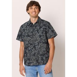 Kurzarmhemd Street One MEN, Herren, Gr. L (42), US-Gr&ouml;&szlig;en, schwarz (basalt grau), Web, 100% Baumwolle, gebl&uuml;mt, normal normal, V-Ausschnitt, abgesteppt, Hemden, mit Blumenmuster
