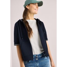 Sweatjacke Cecil, Damen, Gr. L (42), universal blau, Sweatware, 50% Polyester, 47% Baumwolle, 3% Elasthan, unifarben, comfort fit normal, ohne Ausschnitt, B&uuml;ndchen, Sweatjacken Sweatjacke, mit Kapuze