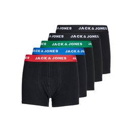 Jack & Jones Trunk JACK & JONES JUNIOR "JACHUEY eng anliegend, mit Stretchbund, 5er Pack", Jungen, Gr. 152, 5 Stk., schwarz (electric blau lemonade pack:schwarz, schwarz, schwarz, schwarz), Jersey, Obermaterial: 95% Baumwolle, 5% Elasthan, unifarben, eng, Unterhosen, unifarben, casual, eng, Jersey