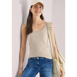 Tr&auml;gertop Cecil, Damen, Gr. L (42), grain beige, schwarz, Web, 100% Baumwolle, unifarben, comfort fit normal, Rundhals, abgesteppt, Tops Tr&auml;gertop, aus reiner Baumwolle