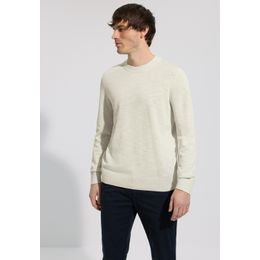 Rundhalspullover Street One MEN, Herren, Gr. L (42), sandwei&szlig;, Web, 100% Baumwolle, unifarben, normal normal, Rundhals, Rippb&uuml;ndchen, Pullover Rundhalspullover, aus reiner Baumwolle