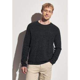 Rundhalspullover Street One MEN, Herren, Gr. L (42), schwarz (anthra grau melange), Web, 100% Baumwolle, unifarben, normal normal, Rundhals, Rippb&uuml;ndchen, Pullover Rundhalspullover, aus reiner Baumwolle