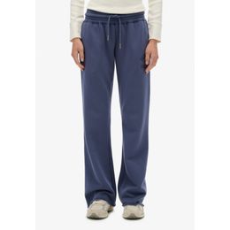 Sweathose Superdry "SU-ATHLETIC PRINT FLARE JOGGER", Damen, Gr. S, N-Gr, blau (mariner navy), Sweatware, Obermaterial: 100% Baumwolle, unifarben, regular fit normal, Hosen Sweathose, aus Baumwollmischung, Regular Fit, mit Kordelverschluss