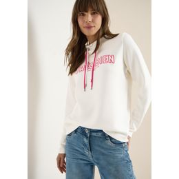 Sweatshirt Cecil, Damen, Gr. L (42), wei&szlig; (vanillewei&szlig;), Sweatware, 80% Viskose, 15% Polyester, 5% Elasthan, unifarben mit Farbeinsatz, normal, hoch geschlossener Ausschnitt, B&uuml;ndchen, Sweatshirts Sweatshirt, aus softem Materialmix