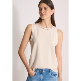 Tanktop Cecil, Damen, Gr. L (42), beige (pearl beige), Stoff, 90% Viskose, 6% Polyester, 4% Elasthan, unifarben, normal normal, U-Boot-Ausschnitt, abgesteppt, Tops Tanktop, mit U-Boot-Ausschnitt