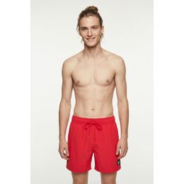 Badeshorts Reebok "Ace", Herren, Gr. L, N-Gr, rot (vector rot), Microfaser, Obermaterial: 100% Polyester, Badehosen Badeshorts, mit kleinen Seitenschlitzen, Eingriff-Taschen seitlich