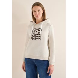 Sweatshirt Cecil, Damen, Gr. L (42), beige (pearl beige melange), Sweatware, 54% Polyester, 46% Baumwolle, bedruckt, comfort fit, ohne Ausschnitt, Rippb&uuml;ndchen, Sweatshirts Sweatshirt, mit Kapuze