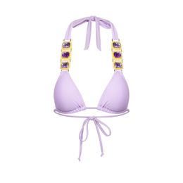 Triangel-Bikini-Top MODA MINX "Boujee Triangel Top", Damen, Gr. L, lila, 82% Polyamid, 18% Elasthan, unifarben, Bikini-Oberteile, mit stilvollem Steinbesatz