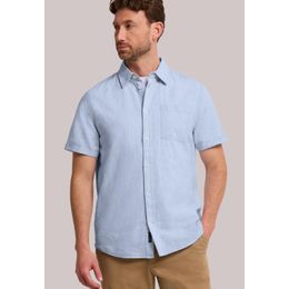 Kurzarmhemd Street One MEN, Herren, Gr. L (42), US-Gr&ouml;&szlig;en, spring blau, Stoff, 55% Leinen, 45% Baumwolle, unifarben, regular fit normal, V-Ausschnitt, B&uuml;ndchen, Hemden, mit Leinenanteil
