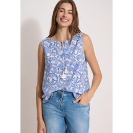 Blusentop Cecil, Damen, Gr. L (42), blau (vanillewei&szlig;), Stoff, 100% Viskose, gemustert, klassisch normal, Rundhals, normaler Saum, Blusen Blusentop, mit allover Print