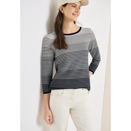Strickpullover Cecil, Damen, Gr. L (42), schwarz-wei&szlig; (universal blau), Web, 60% Baumwolle, 40% Viskose, gestreift, comfort fit normal, Rundhals, Rippb&uuml;ndchen, Pullover Strickpullover, im soften Baumwoll-Mix