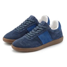 Sneaker ELBSAND "Freizeitschuh, Schn&uuml;rschuh, Turnschuh, Retro Sneaker, Lederschuh", Damen, Gr. 43, marine, Obermaterial: 100% Rindsleder. Decksohle: 100% Textilmaterial. Futter: 100% Textilmaterial. Laufsohle: 100% Synthetik, unifarben, Basic, Schuhe Sneaker, Ledersneaker, Schn&uuml;rhalbschuh aus Leder im modernen Retro Look Unisex
