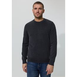 Rundhalspullover Street One MEN, Herren, Gr. L (42), schwarz ink blau, Web, 100% Baumwolle, unifarben, normal normal, Rundhals, Rippb&uuml;ndchen, Pullover Rundhalspullover, aus reiner Baumwolle