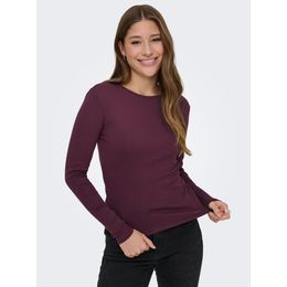 Langarmshirt Only "ONLRILEY O-NECK L/S TOP JRS", Damen, Gr. L, lila (winetasting), Jersey, Obermaterial: 96% Baumwolle, 4% Elasthan, unifarben, normal, Rundhals, Shirts Langarmshirt, Baumwollmischung