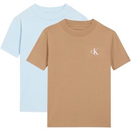 T-Shirt Calvin Klein Jeans "2-PACK MONOGRAM TOP", Jungen, Gr. 4 (104), f, t tigers eye, Single Jersey, Obermaterial: 100% Baumwolle, unifarben, regular fit, Rundhals, eingesetzt abgesteppte Kante, Shirts T-Shirt, Regular fit f&uuml;r Kinder, 2er-Set