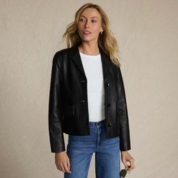 LANDS' END Lederjacke mit Reverskragen, Damen,  Schwarz, Leder, by Lands' End