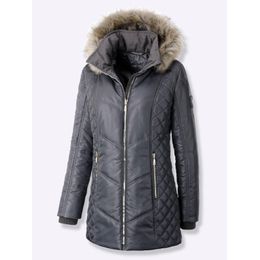 WITT Damen Steppjacke mit Kapuze mit Pelz-Imitat, anthrazit, Gr&ouml;&szlig;e 38