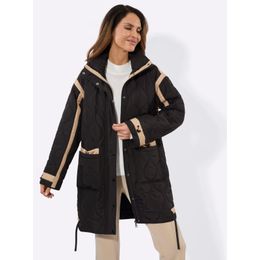WITT Damen Steppjacke in Longform, schwarz-camel, Gr&ouml;&szlig;e 54