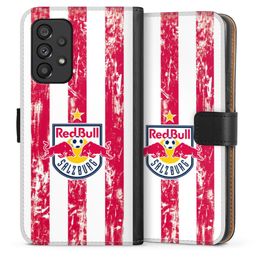 DeinDesign Galaxy A53 5G Handy Klapph&uuml;lle Handyh&uuml;lle aus Kunst Leder schwarz Flip Case Stripes Fc Red Bull Salzburg Official Licensed Product Sideflip mit langer