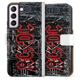 DeinDesign Galaxy S22 Handy Klapph&uuml;lle Handyh&uuml;lle aus Kunst Leder wei&szlig; Flip Case Merchandise Acdc Official Licensed Product Sideflip mit Lasche