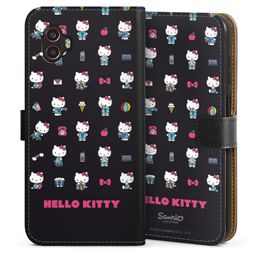 DeinDesign Galaxy XCover 6 Pro Handy Klapph&uuml;lle Handyh&uuml;lle aus Kunst Leder schwarz Flip Case Kindheit Merchandise Hello Kitty Sideflip mit langer Lasche