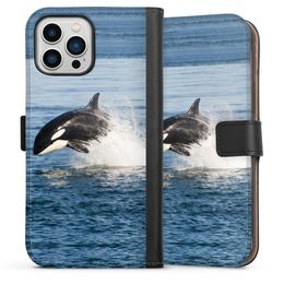 DeinDesign iPhone 13 Pro Max Handy Klapph&uuml;lle Handyh&uuml;lle aus Kunst Leder schwarz Flip Case Orca Ocean Wale Sideflip mit langer Lasche