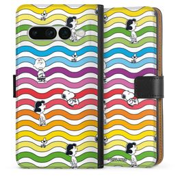 DeinDesign Google Pixel 7 Pro Handy Klapph&uuml;lle Handyh&uuml;lle aus Kunst Leder schwarz Flip Case Snoopy Muster Peanuts Sideflip mit langer Lasche